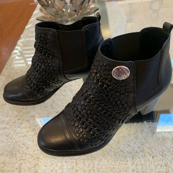Brighton | Shoes | Brighton Black Woven Ankle Boots | Poshmark